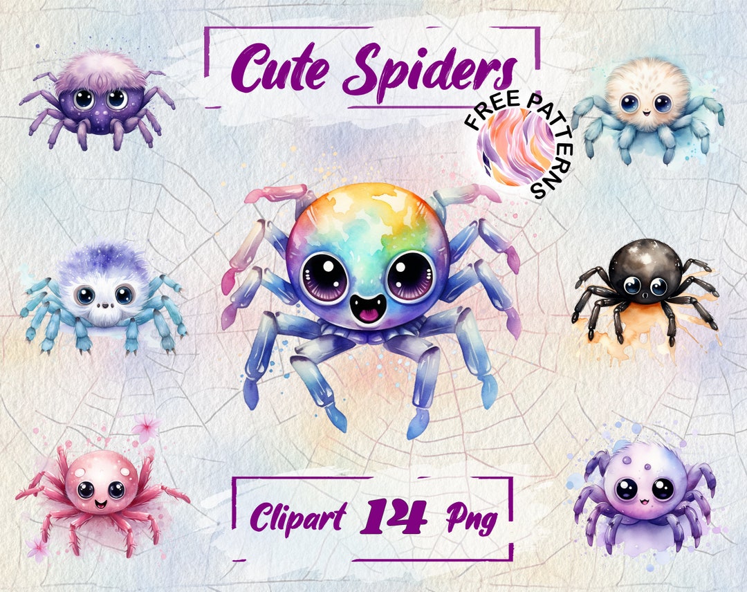 Watercolor Cute Spiders Clipart Halloween Spider Clipart Cute Halloween ...