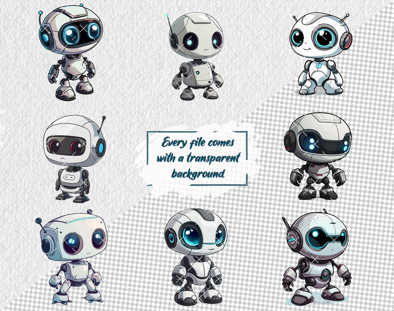 Cute Kawaii Robot Clipart, Cute Robot PNG Digital Download, Robot ...