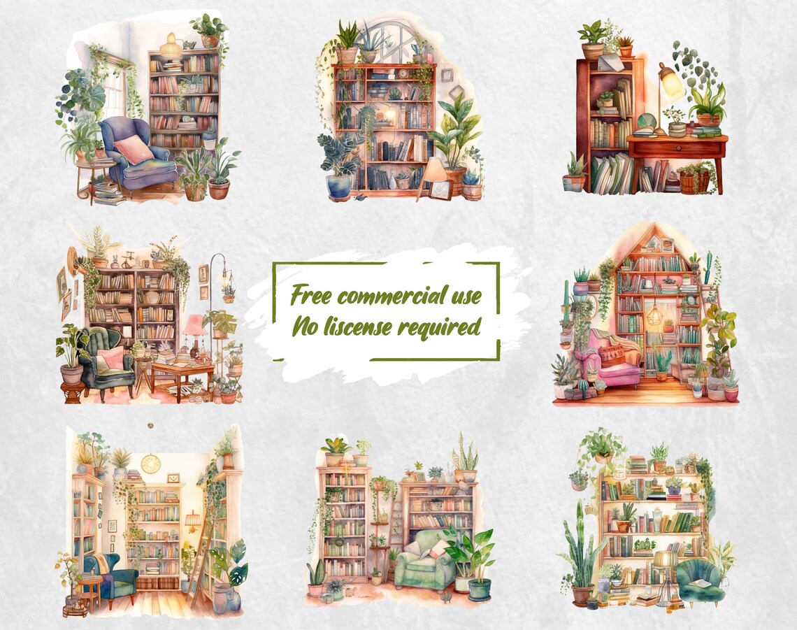 Watercolour Cozy Home Library Clipart Bundle Bookworm Aesthetic Reading ...