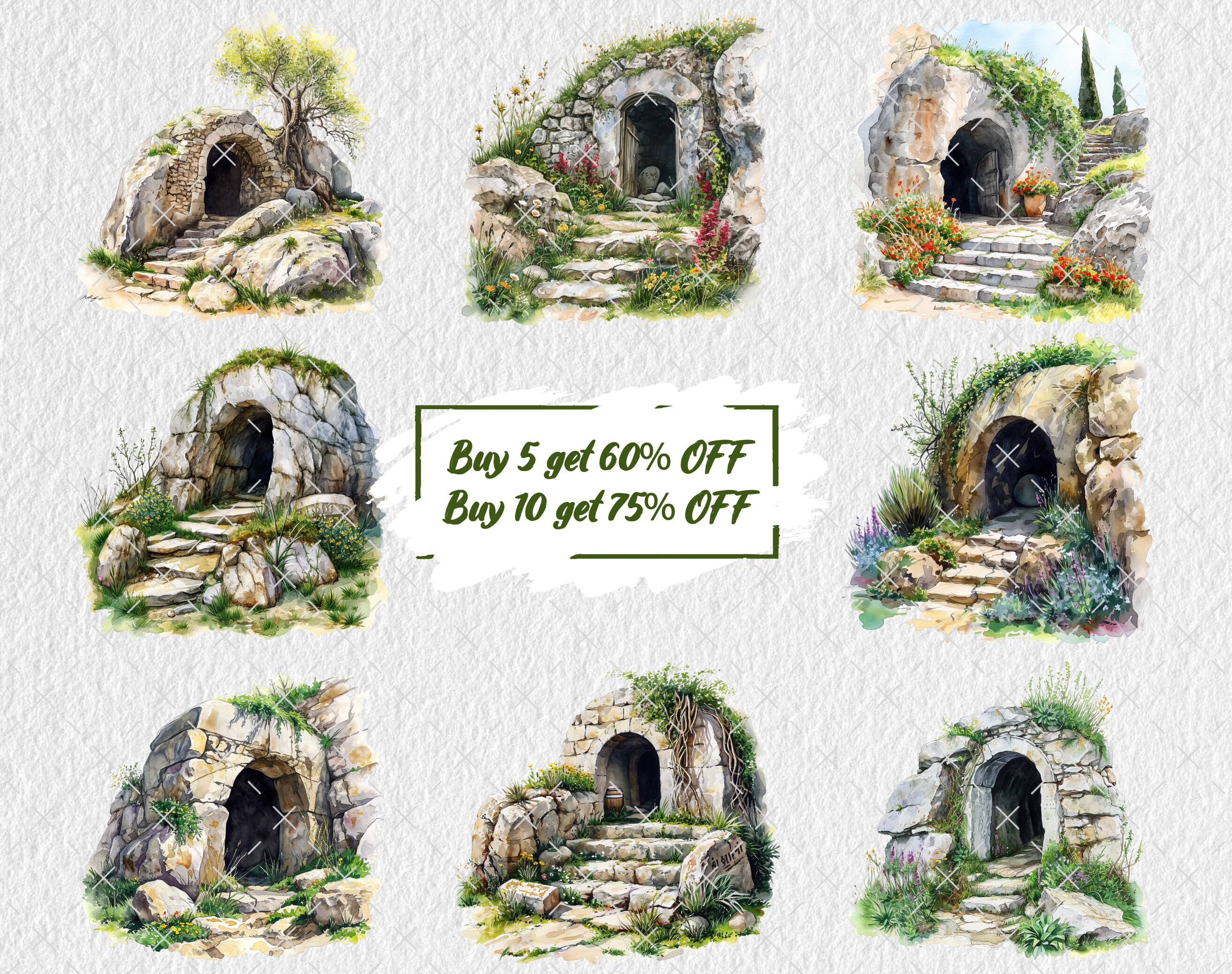 Jesus Empty Tomb Clipart Bundle, Jesus Has Risen Easter PNG ...
