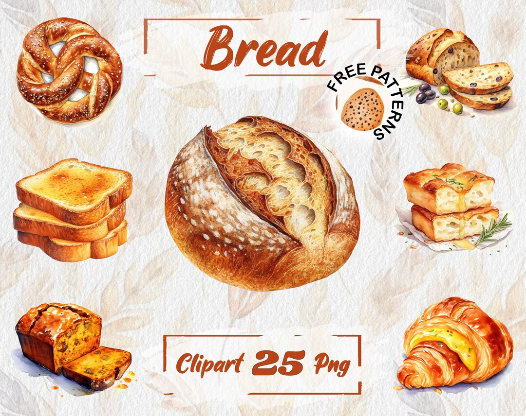 Loaf of Bread Clip Art Watercolor Bread PNG Bakery Clipart Bread Basket ...