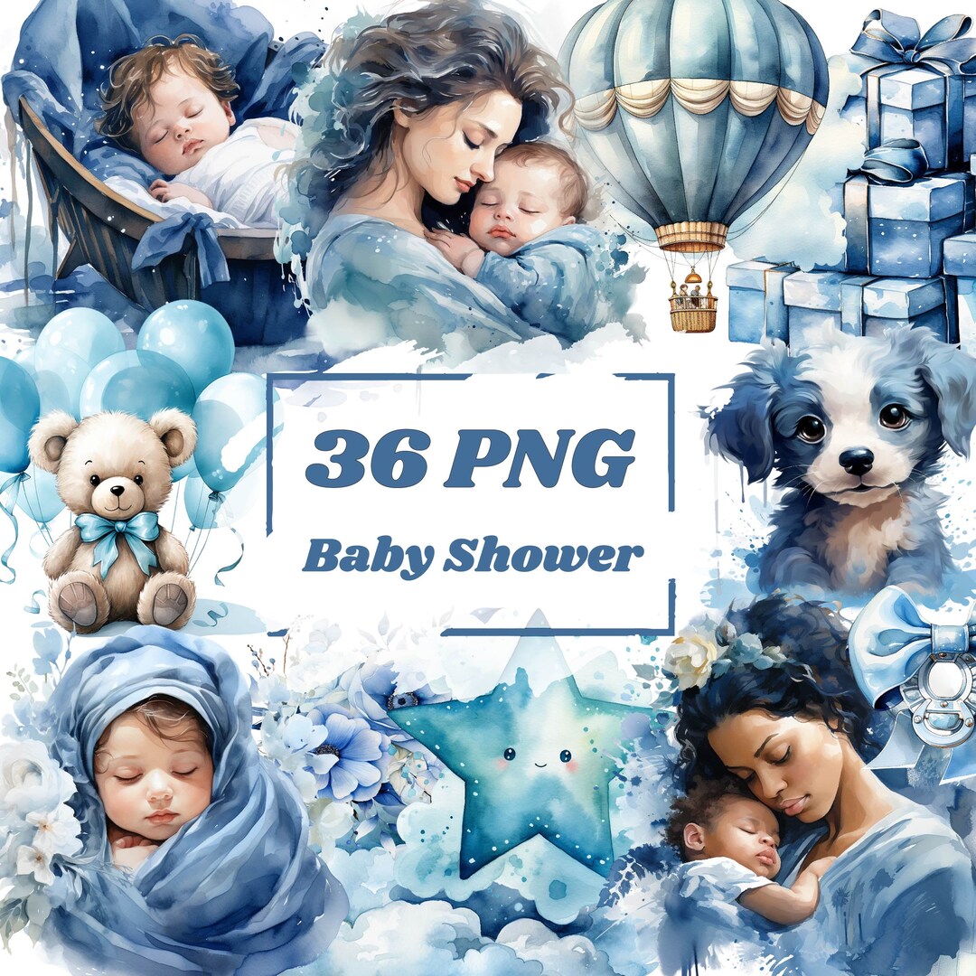 Baby Shower Clipart Blue Baby Watercolor Clipart Baby Boy Nursery ...