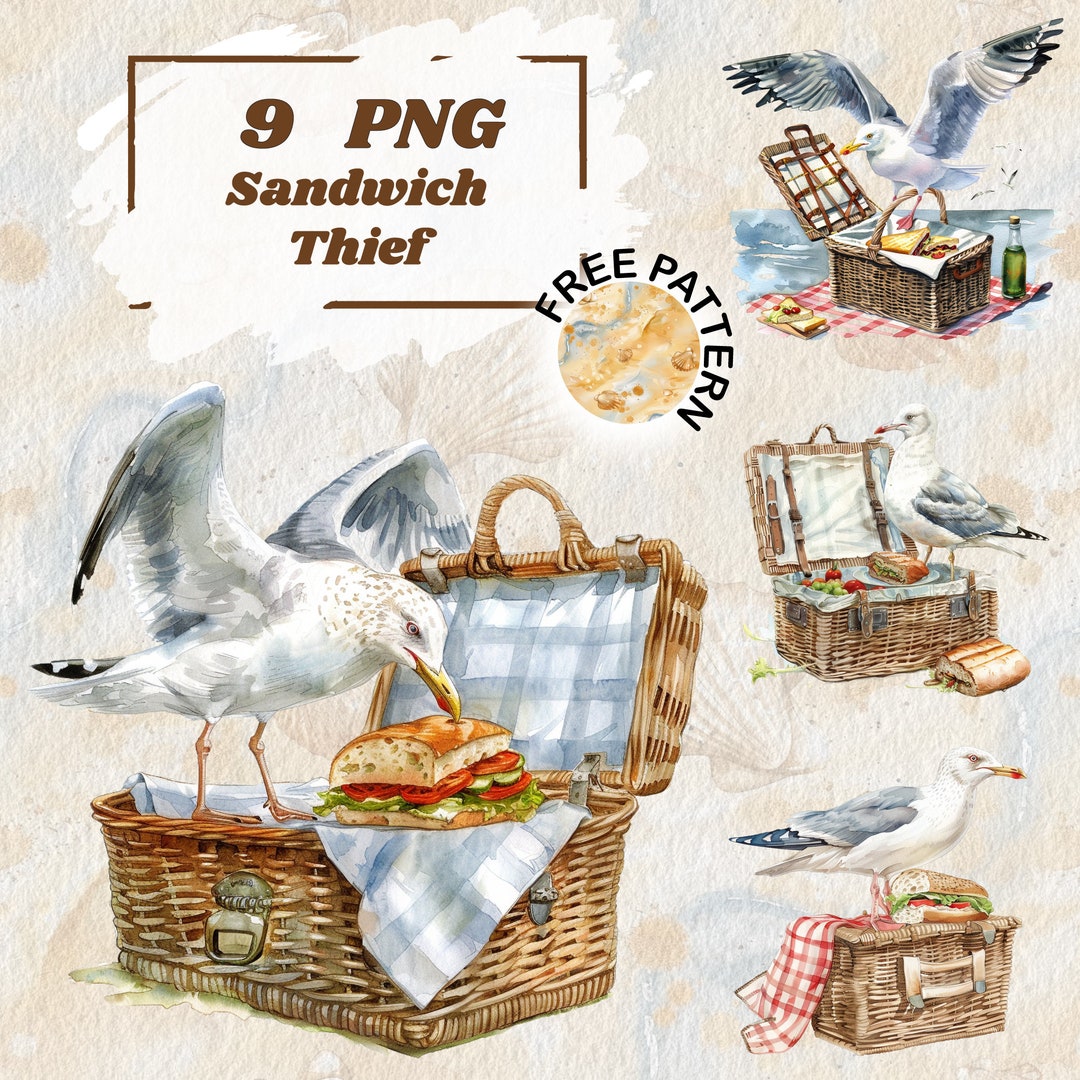 Seagull Sandwich Thief Clipart Humorous Beach Bird Stealing Food, Fun ...