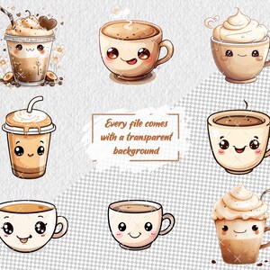 Cute Kawaii Coffee Clipart, Cute Coffee PNG Digital Download, Coffee ...