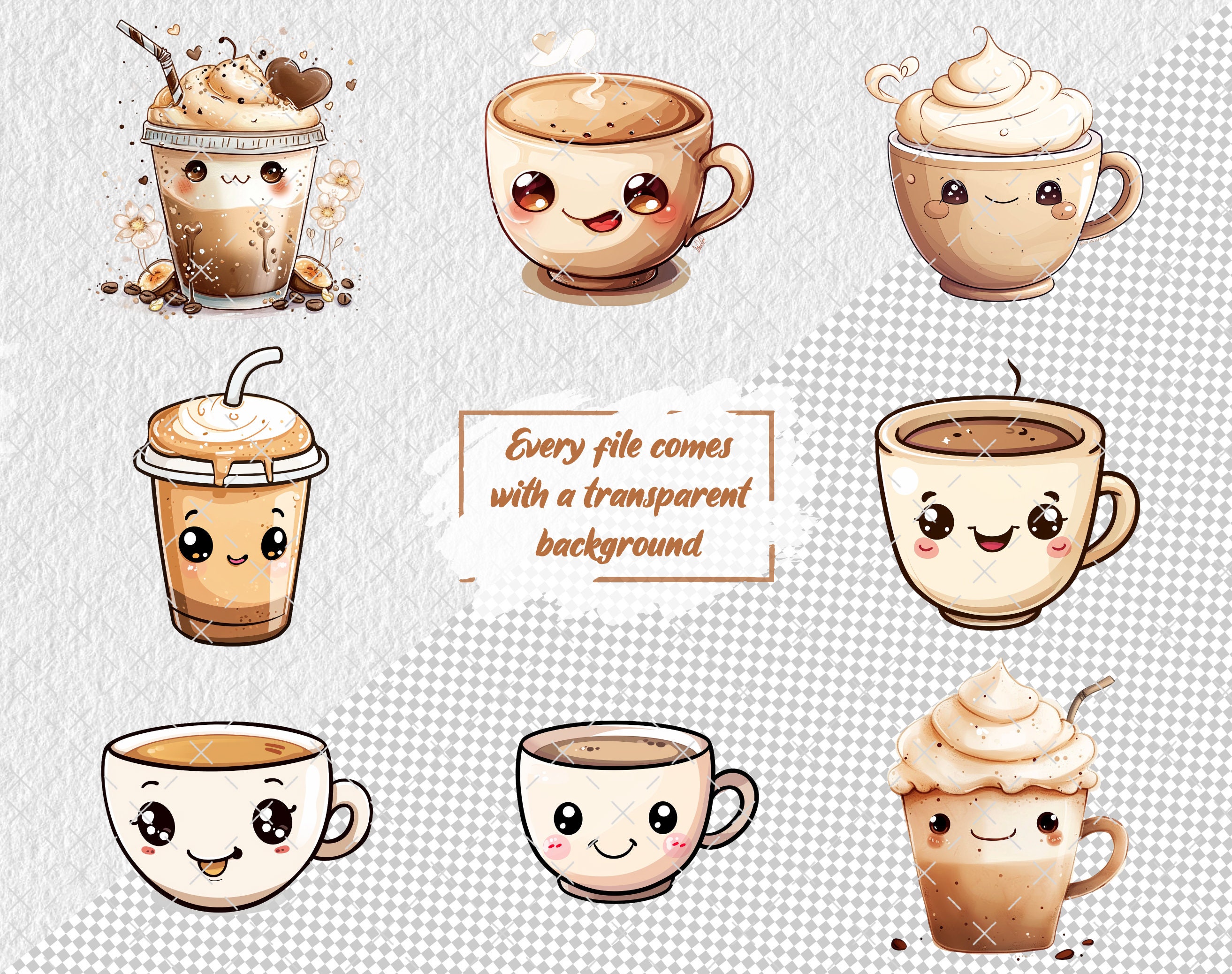 Cute Kawaii Coffee Clipart, Cute Coffee PNG Digital Download, Coffee ...