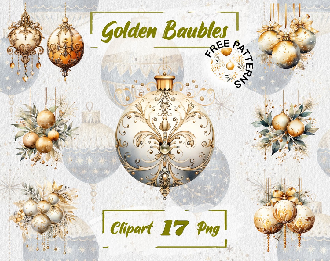 Gold Christmas Ornaments Clipart Watercolor Christmas Ornament PNG ...