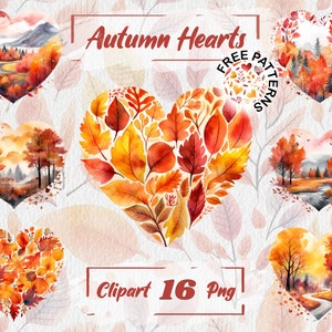 Watercolor Fall Hearts Clipart Autumn Clipart Autumn Leaves PNG Fall ...