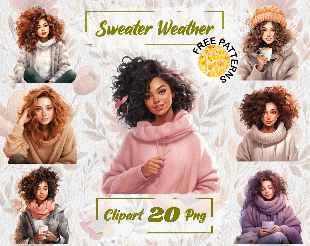 Watercolor Cozy Fall Clipart Sweater Clipart Autumn Girl PNG Fall Woman ...