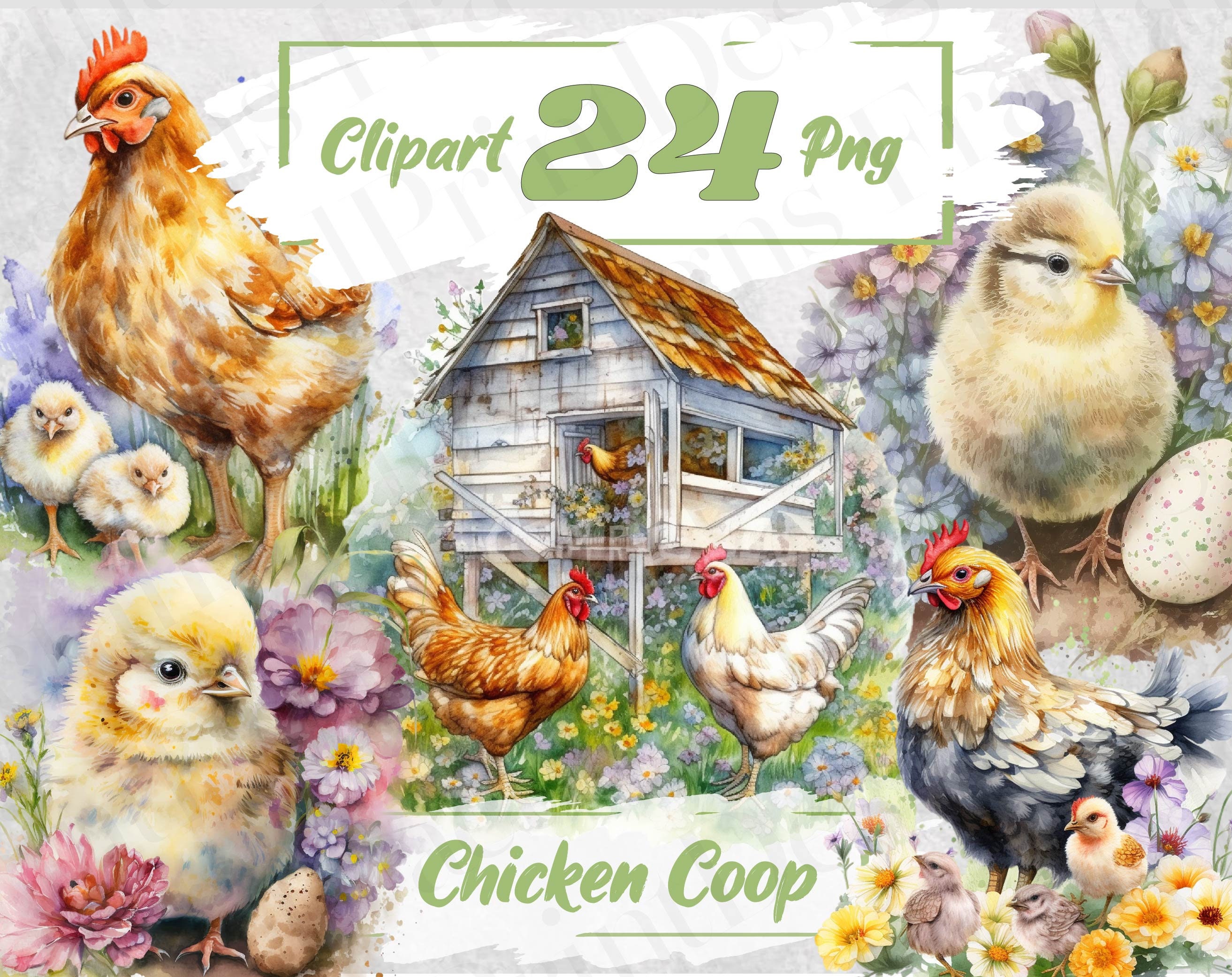 Watercolor Chicken Coop PNG Bundle Chicken Clipart Hen and - Etsy