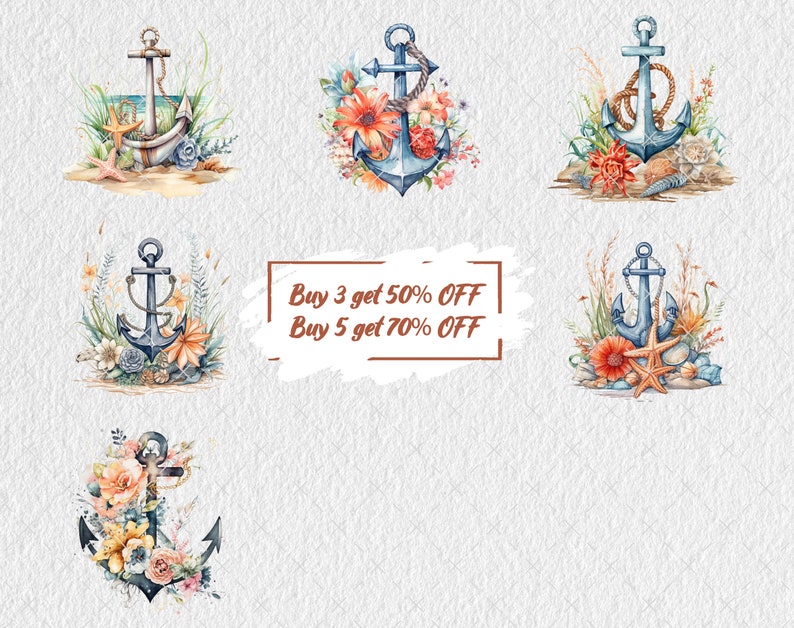 Watercolor Nautical Anchor Clipart Marine Clipart Anchor - Etsy