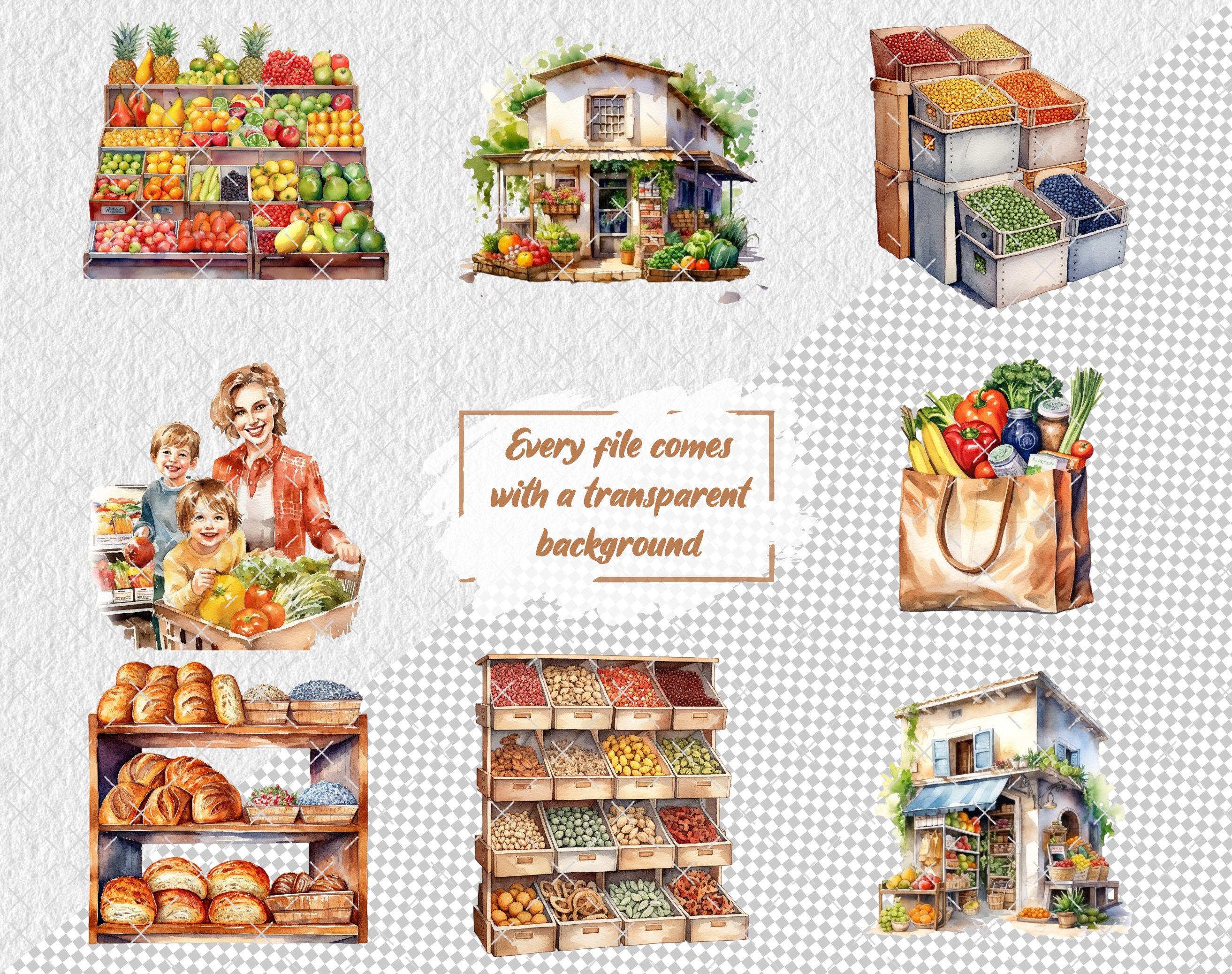 Watercolor Grocery Store Clipart Buying Food Clipart - Etsy