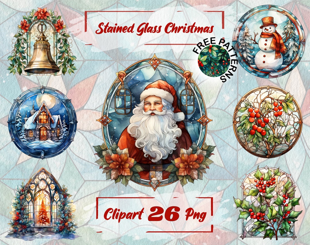 Stained Glass Christmas Clipart, Christmas PNG Bundle Christmas ...
