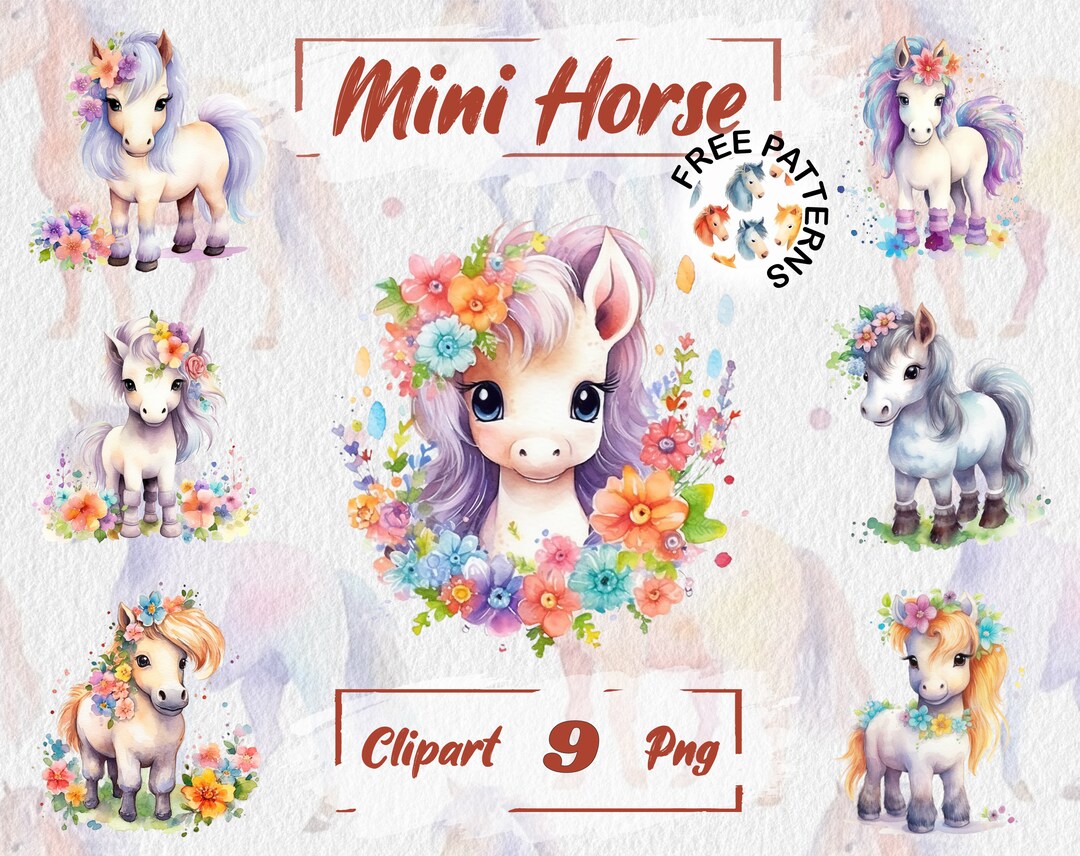 Watercolor Mini Horse Clipart, Horse Clipart, Cute Animals Clipart ...