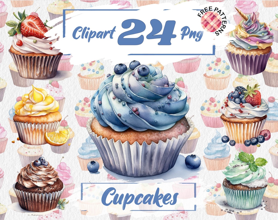Cupcake Clipart Bundle Cupcakes PNG Birthday Clipart Watercolor ...