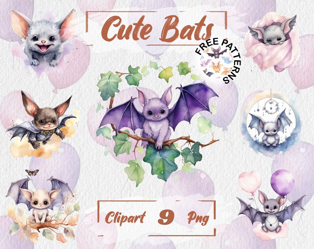 Watercolor Baby Bats Bat Clipart Watercolor Bats Png Cute Bats PNG Cute ...