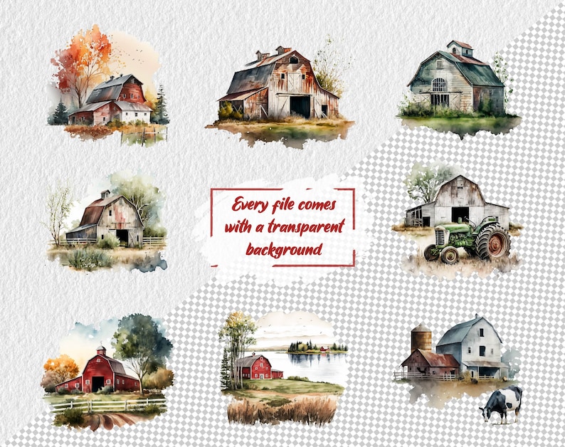 Farmhouse Clipart Farm Barns Clipart PNG Bundle Watercolour - Etsy