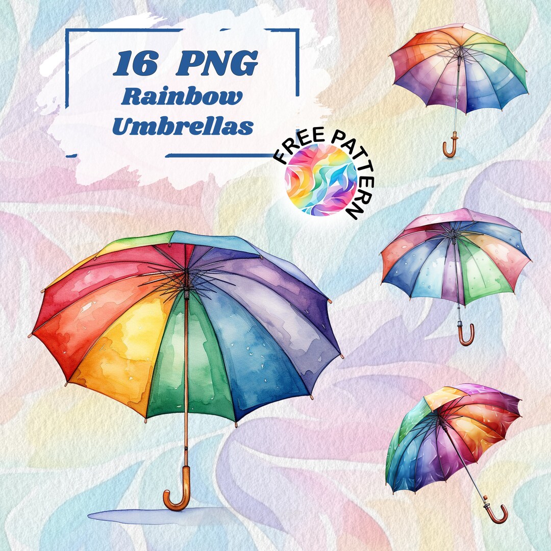Watercolor Rainbow Umbrella Clipart, Commercial Use, Instant Download ...