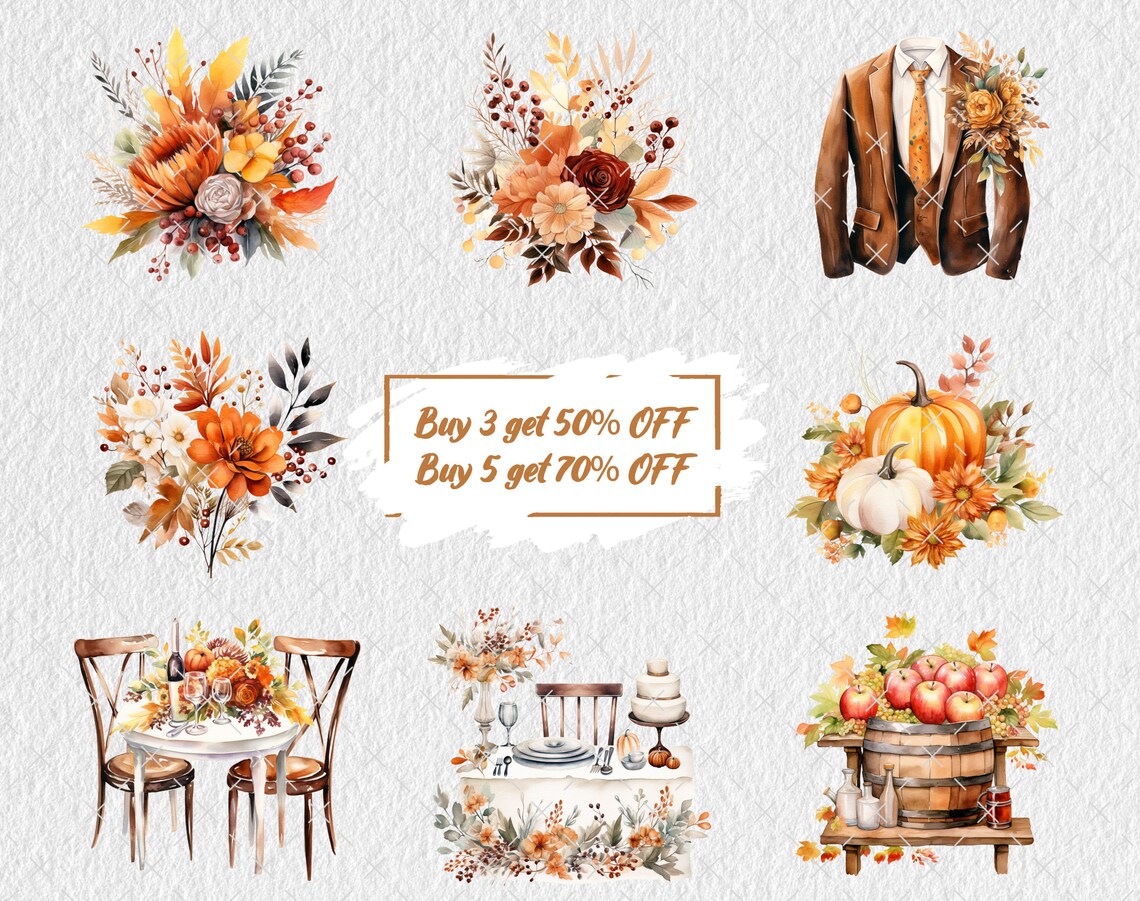 Watercolor Fall Wedding Clipart Wedding Clipart Autumn Leaves PNG Fall ...