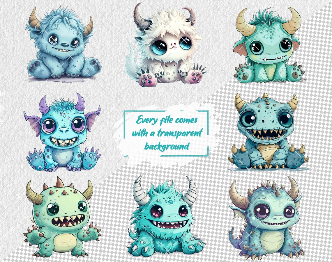 Cute Kawaii Monster Clipart, Monster PNG Digital Download, Monster ...