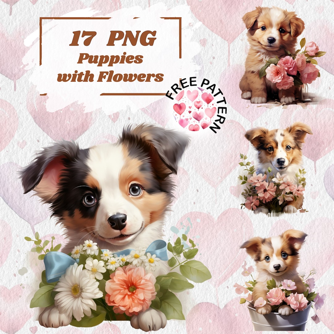 Cute Puppy Clipart, Dog With Flowers, Puppy PNG Spring Flowers ...