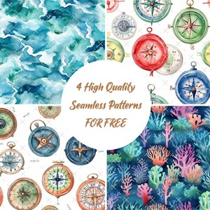 Watercolor Nautical Compass Clipart Marine Clipart Compass PNG ...