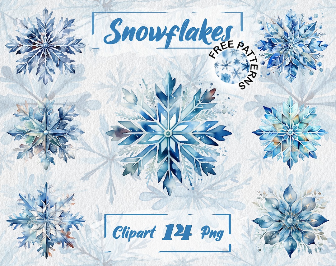 Snowflake Clipart, Winter Clipart, Watercolor Blue Flakes, Snow Holiday ...