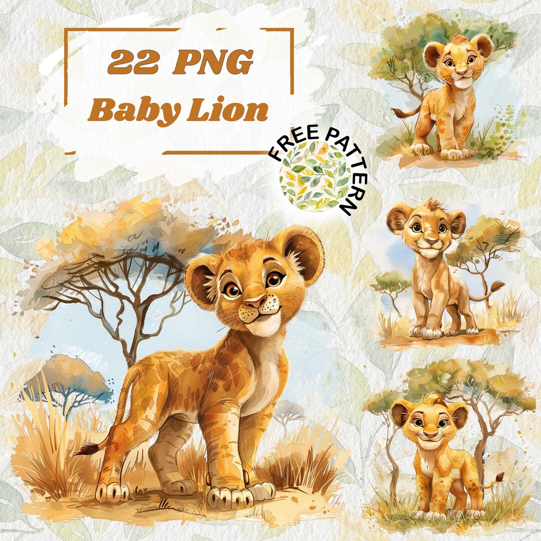 Watercolor Baby Lion, Baby Lion Clipart, Baby Lion PNG, Baby Lion ...
