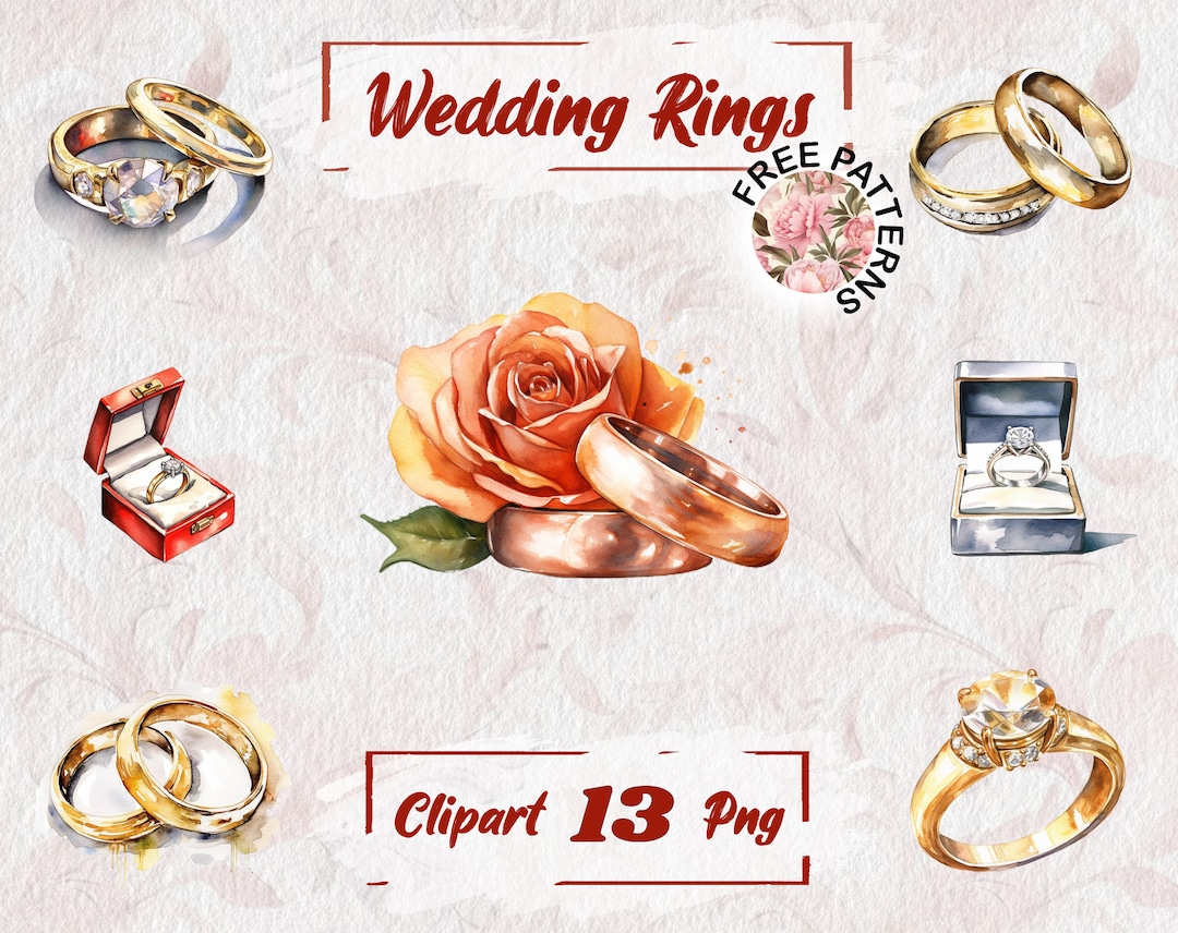 Watercolor Wedding Rings PNG Interlocking Wedding Rings Clipart Gold ...