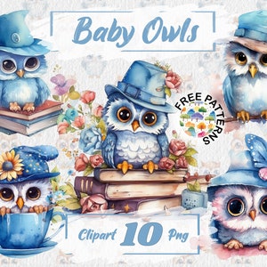 Sweet Baby Owls Bundle Cartoon Owl PNG Watercolor Owls Bundle Cute Baby ...