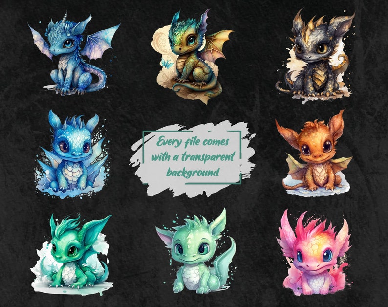 Watercolor Baby Dragon Clipart Fantasy Dragon Bundle Watercolor Nursery ...