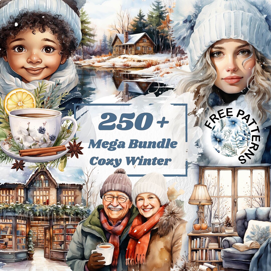 250 MEGA Cozy Winter Clipart, Transparent Winter PNG, Watercolor Images ...
