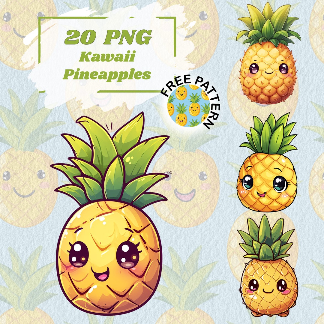 Cute Kawaii Pineapples Clipart, Cute Pineapples PNG Digital Download ...