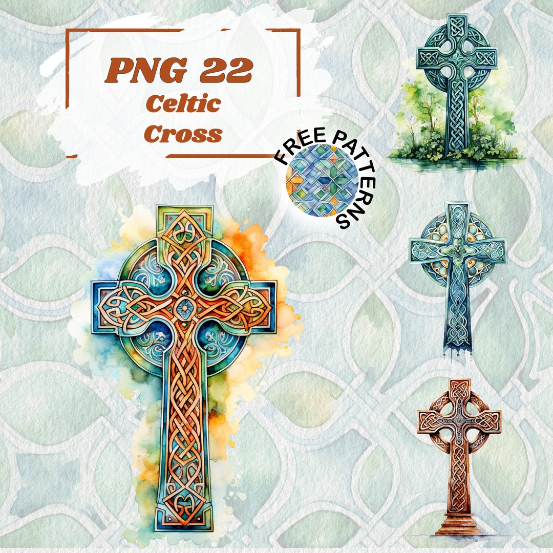 Watercolor Celtic Cross PNG, Cross Clipart Bundle, Irish Cross Png ...