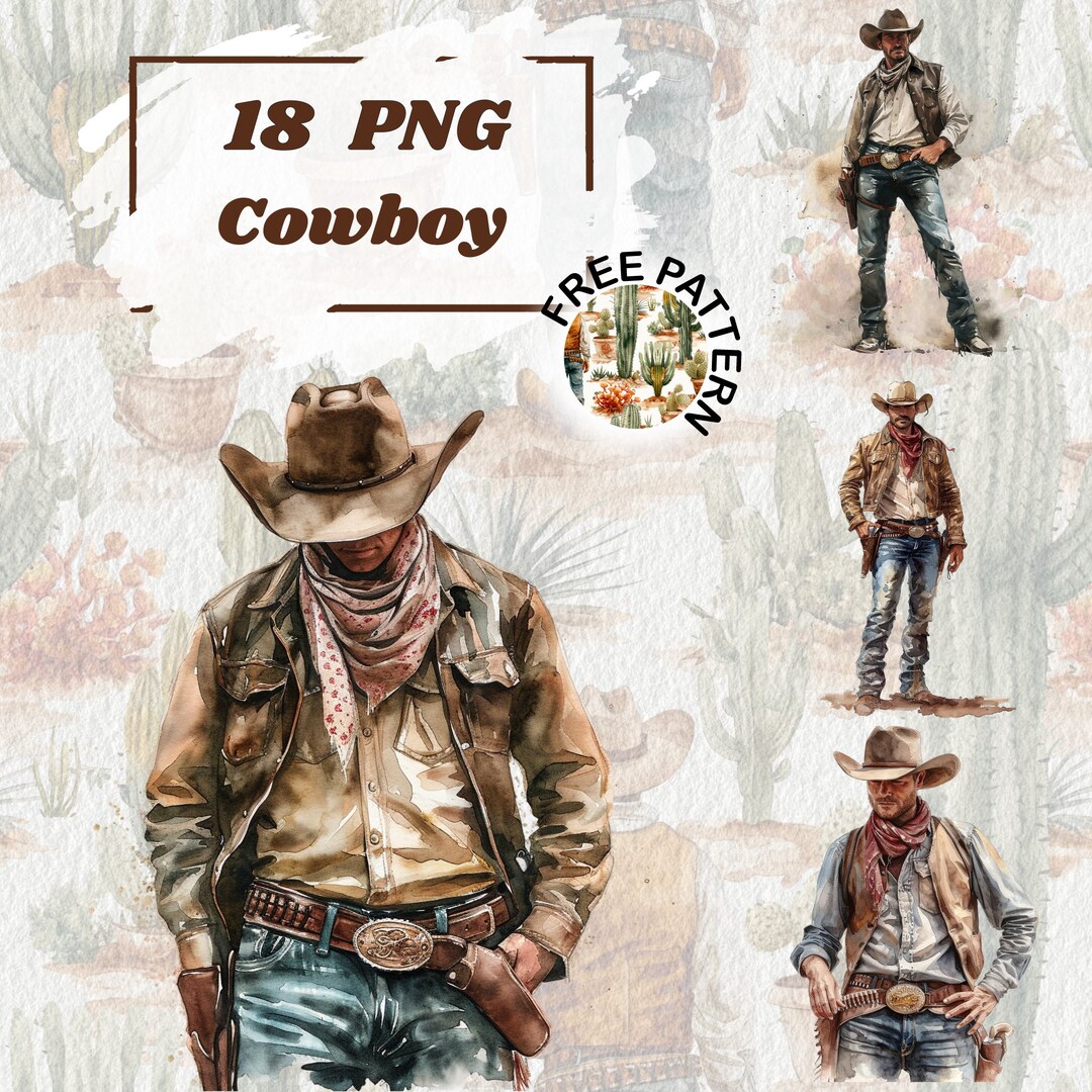 Watercolor Western Cowboy Clipart - Texas Cowboy Ranch PNG, Wild West ...