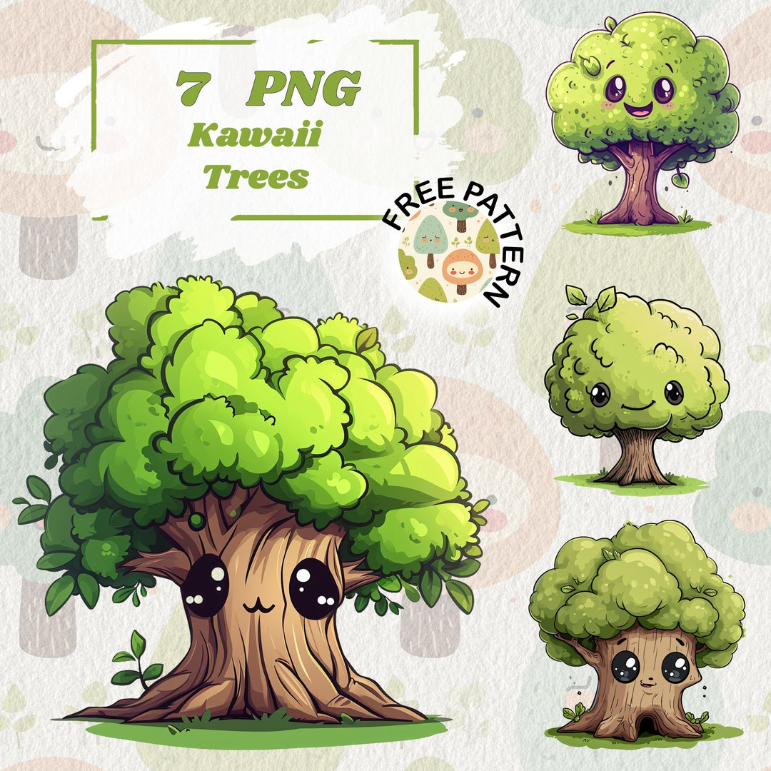 Cute Kawaii Trees Clipart, Cute Trees PNG Digital Download, Trees ...