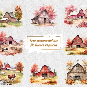 Watercolor Fall Farmhouse Clipart Autumn Clipart Farm Barn Clipart Fall ...