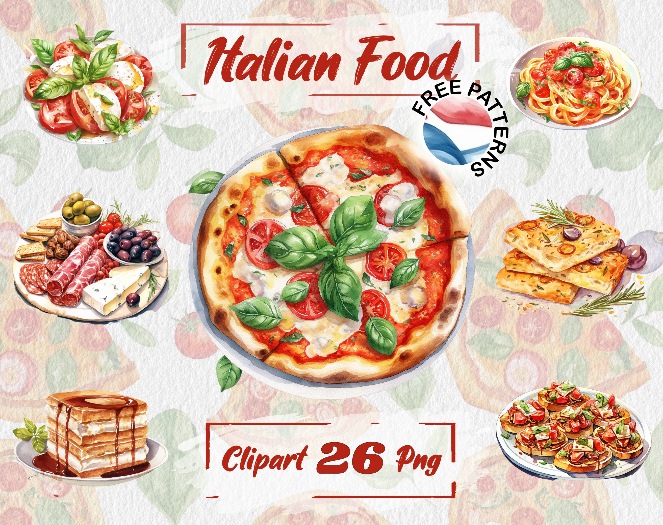 Watercolor Italian Food Pasta Clipart PNG Watercolor Noodles - Etsy