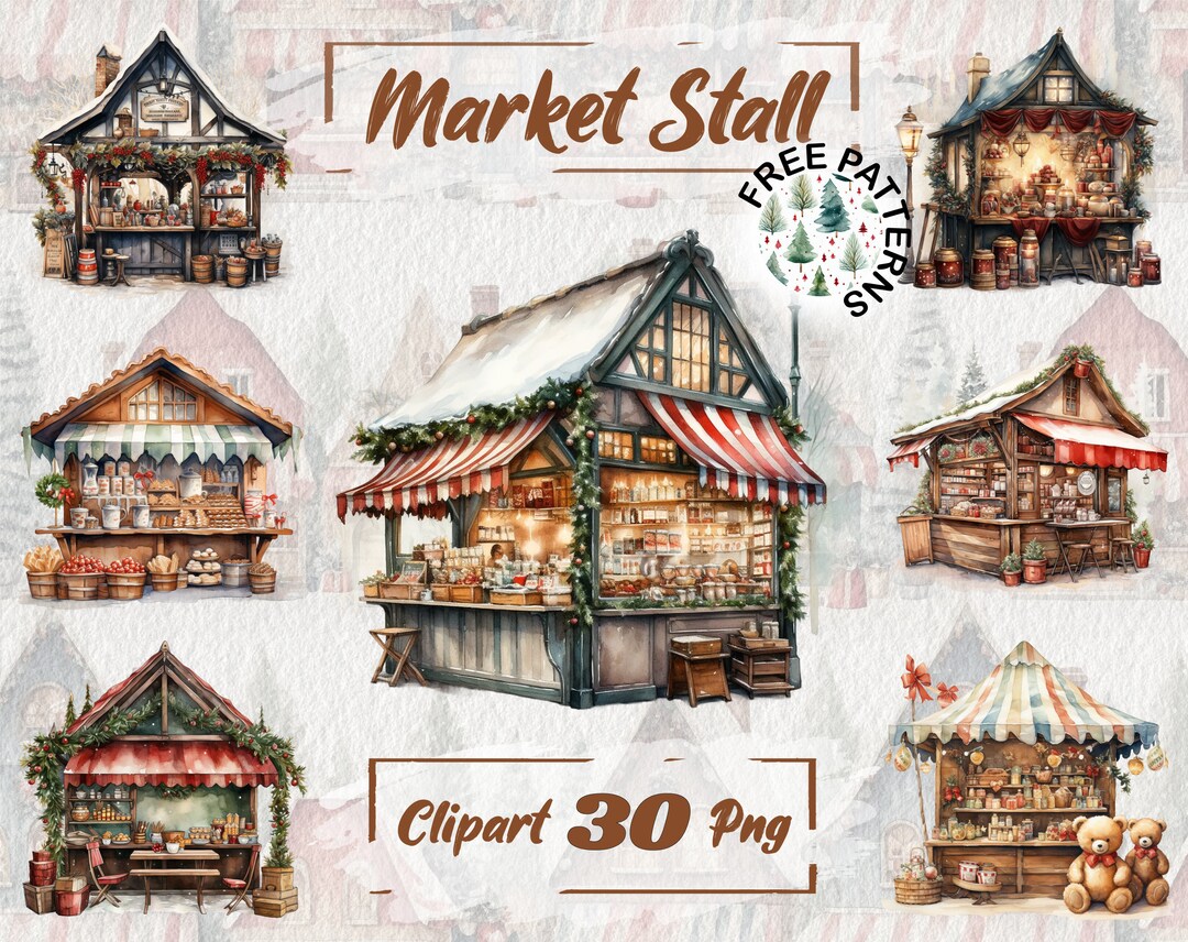 Christmas Market Stall PNG, Watercolor Christmas Storefront Clipart ...
