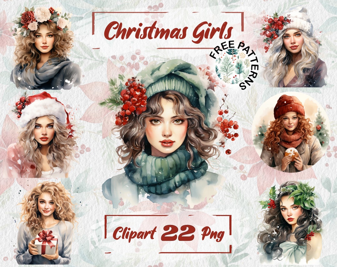 Christmas Girls Clipart, Watercolor Woman Clipart, Fashion Girl Clipart ...