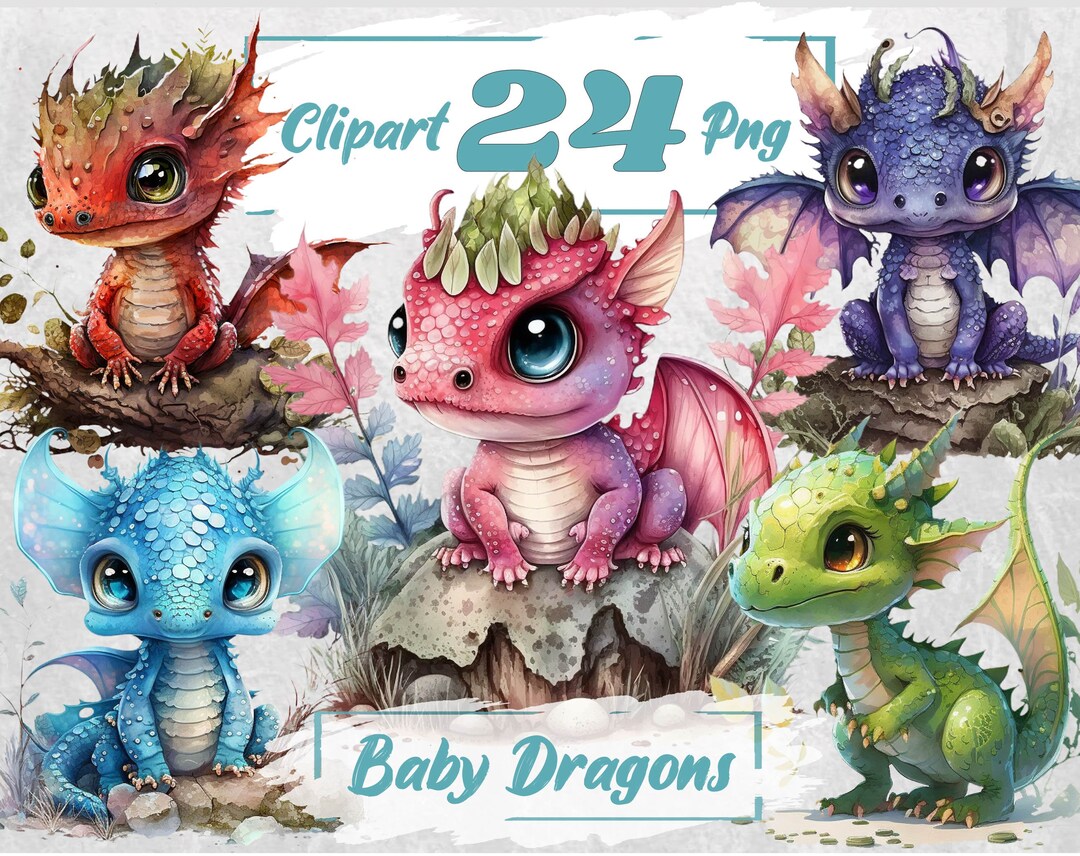 Watercolor Woodland Baby Dragon Clipart Fantasy Dragon Bundle ...