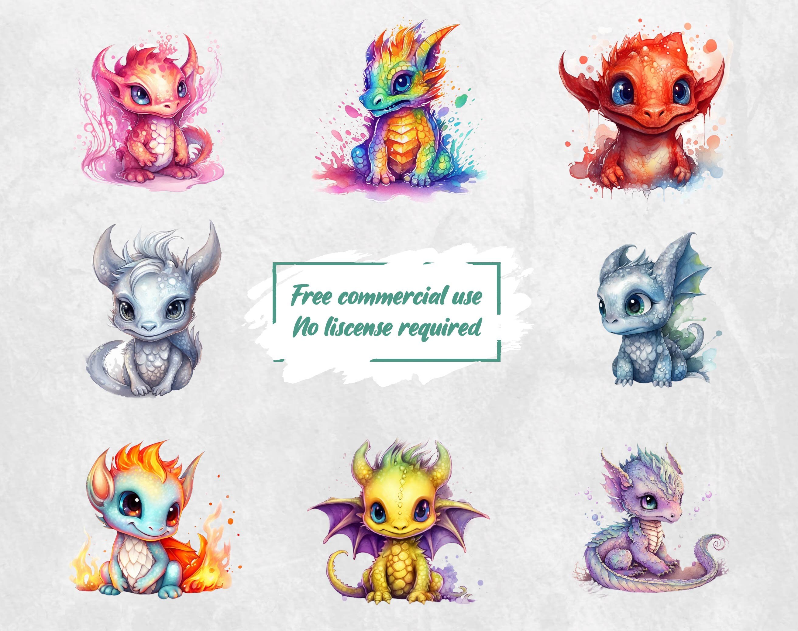 Watercolor Baby Dragon Clipart Fantasy Dragon Bundle Watercolor Nursery ...