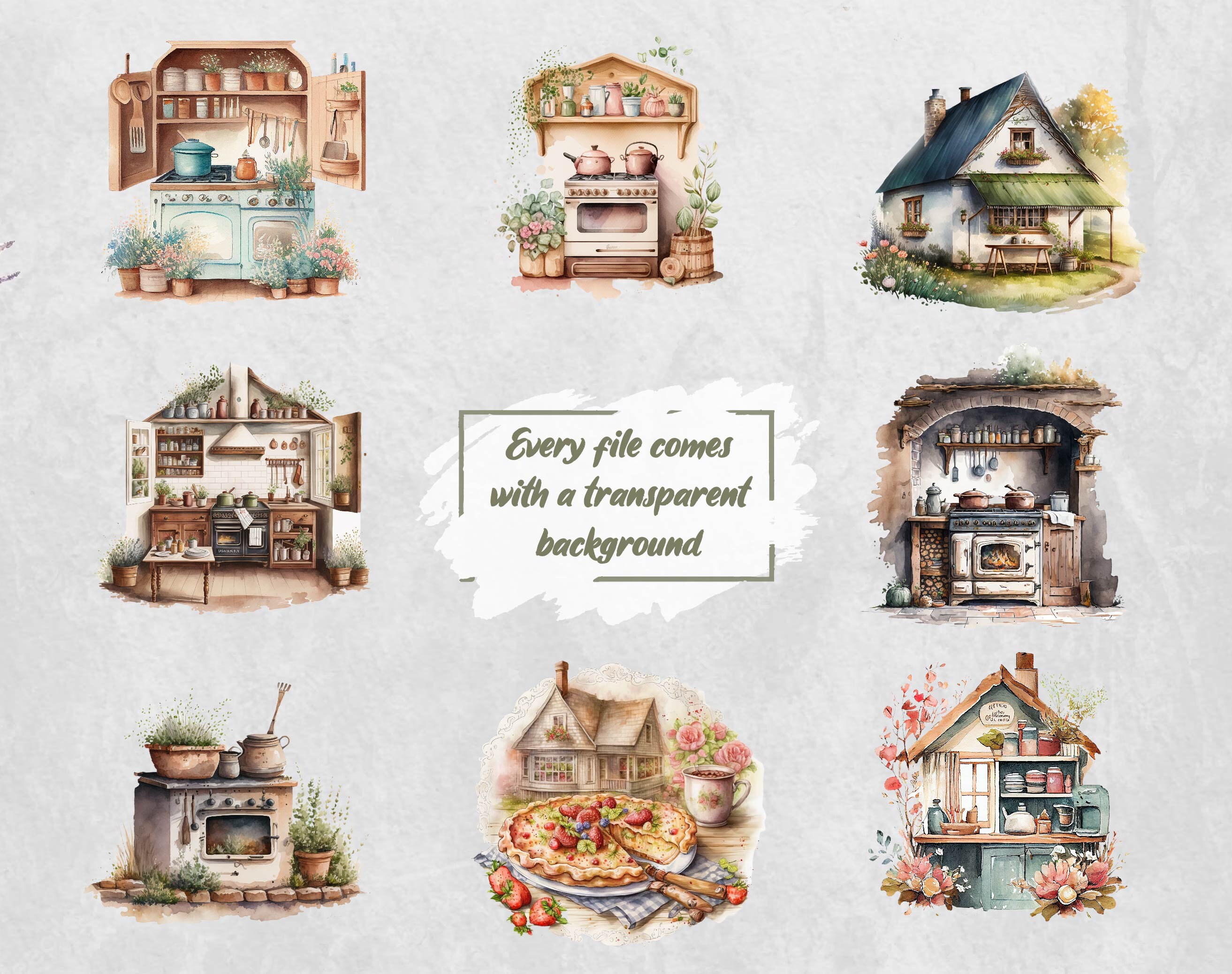 Watercolour Cottagecore Kitchen Clipart Bundle Cottage - Etsy