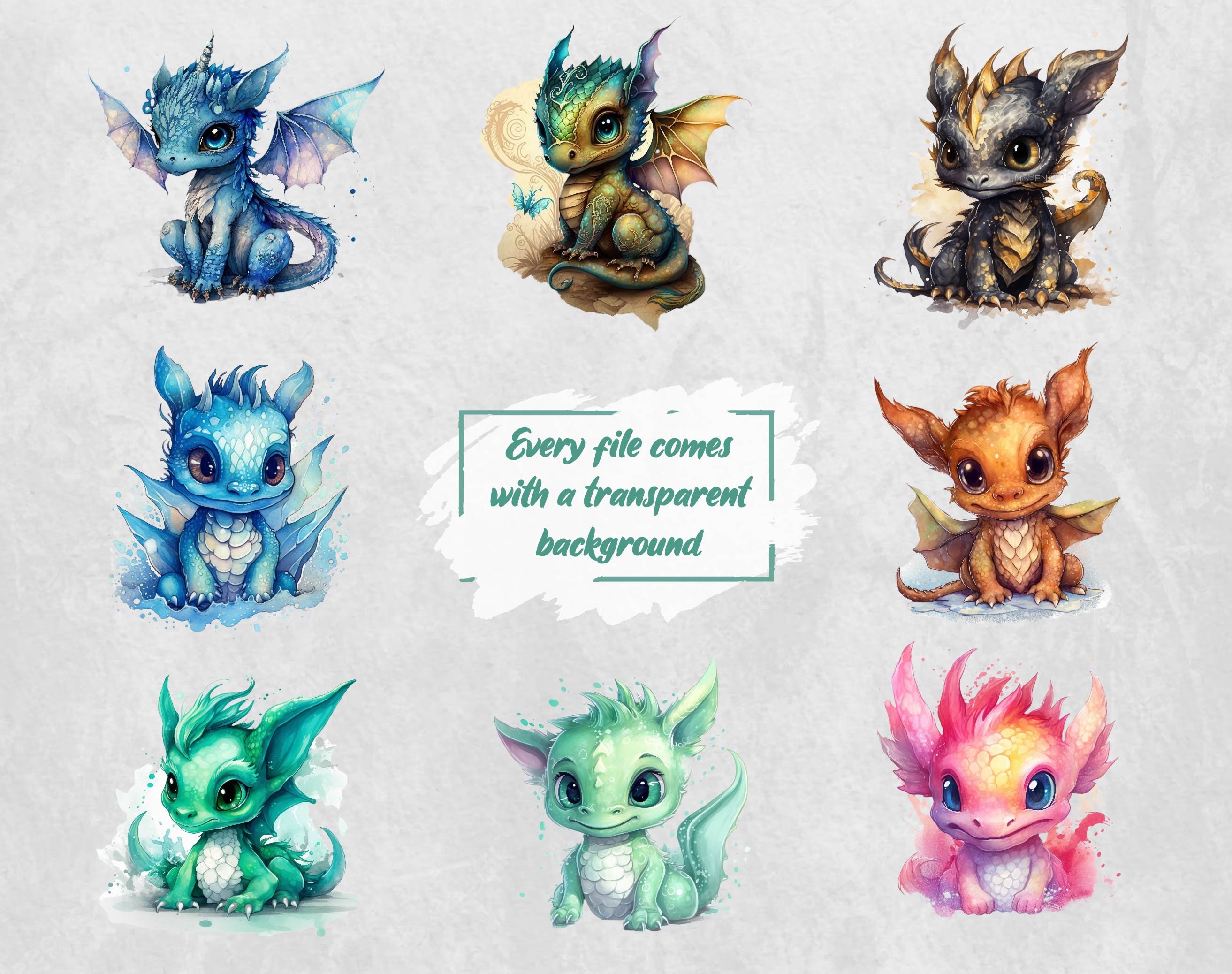 Watercolor Baby Dragon Clipart Fantasy Dragon Bundle Watercolor Nursery ...