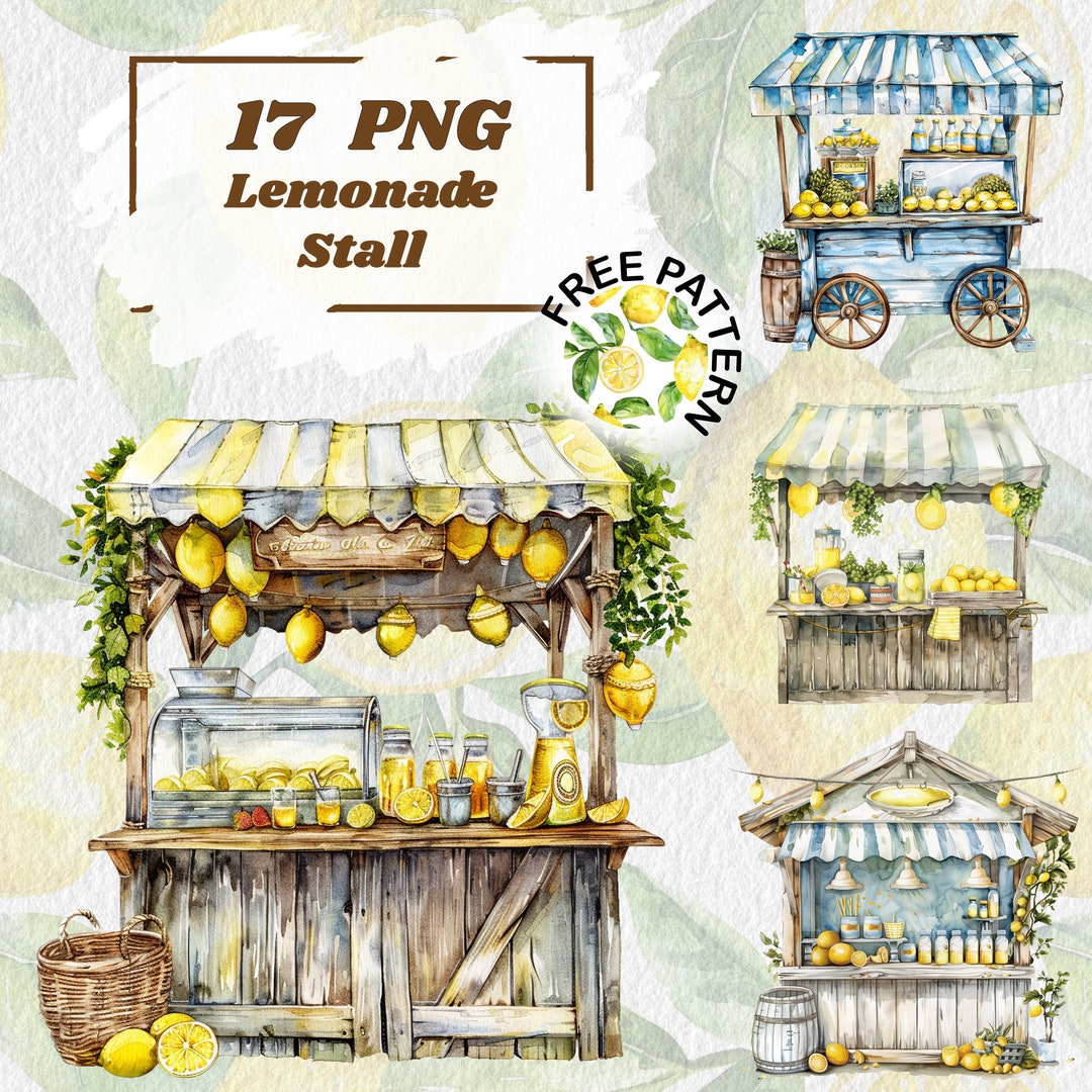 Watercolor Lemonade Stand Clipart, PNG Files, Summer Clipart, Cute ...