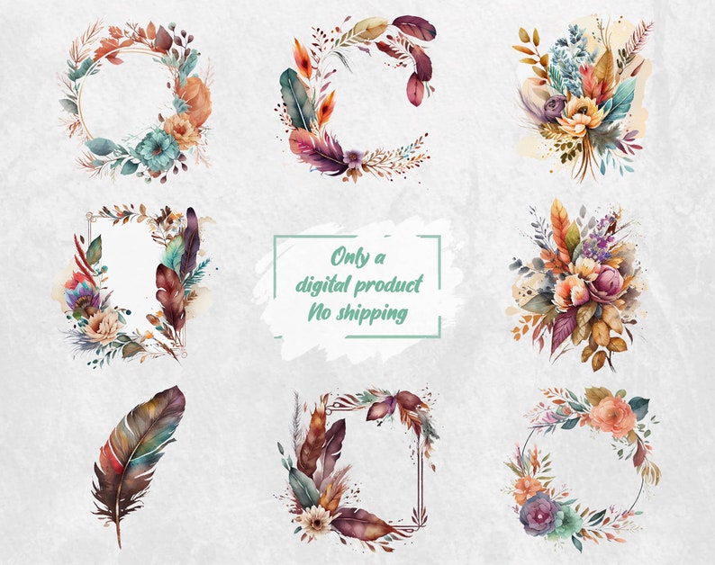 Boho Flowers Png Watercolor Floral Clipart Bouquets Elegant Etsy