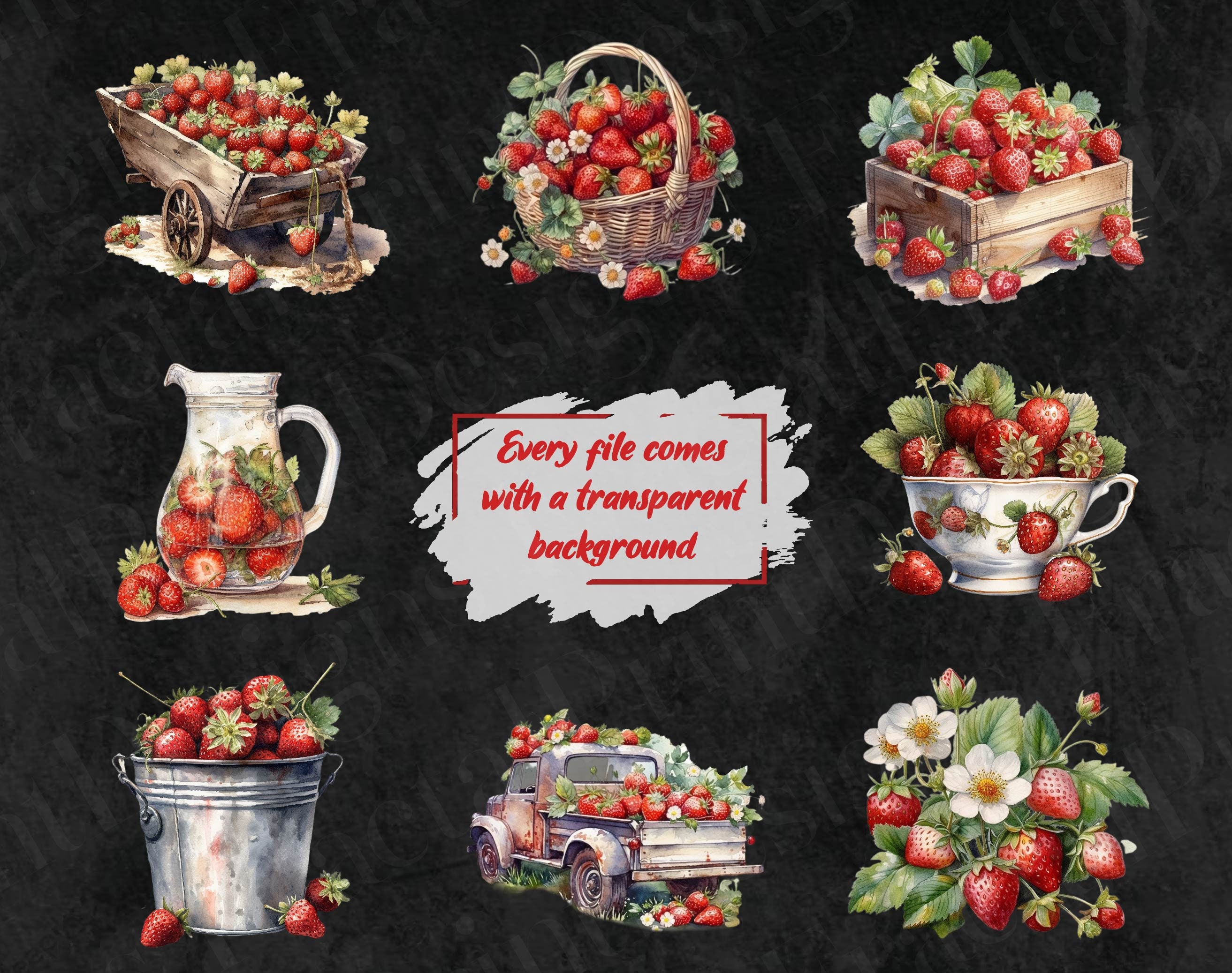Watercolor Strawberries Clipart Summer Strawberry PNG - Etsy