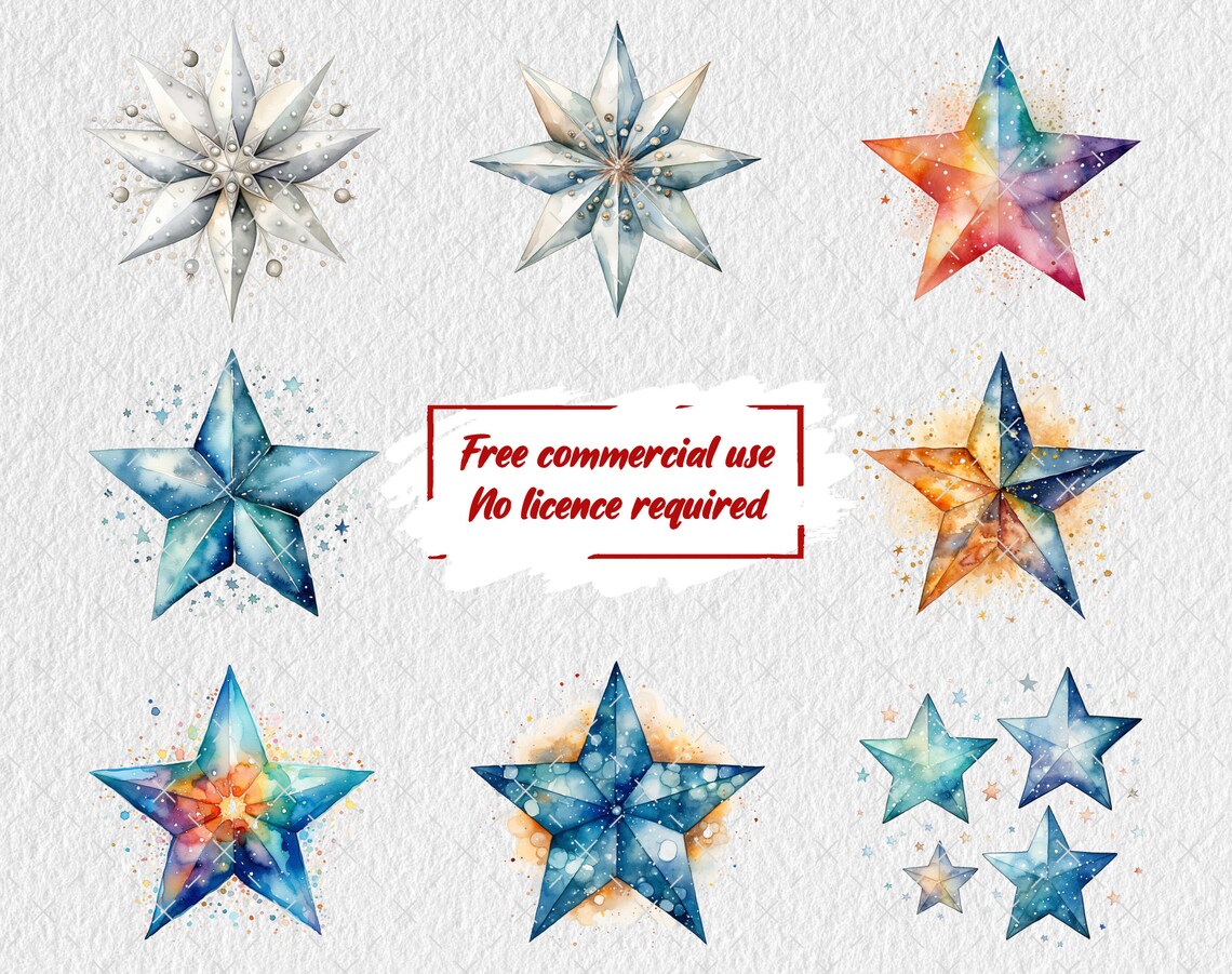 Christmas Sparkling Star, Watercolor Stars Clipart, Transparent Images ...