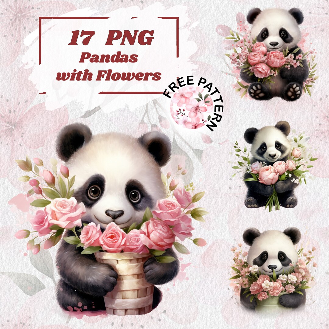 Cute Panda Clipart, Panda With Flowers, Panda PNG Spring Flowers ...