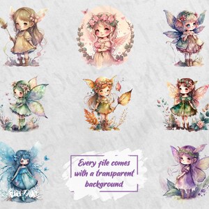 Chibi Fairy Bundle Watercolor Fairy Girls Cute Fairy Illustrations ...