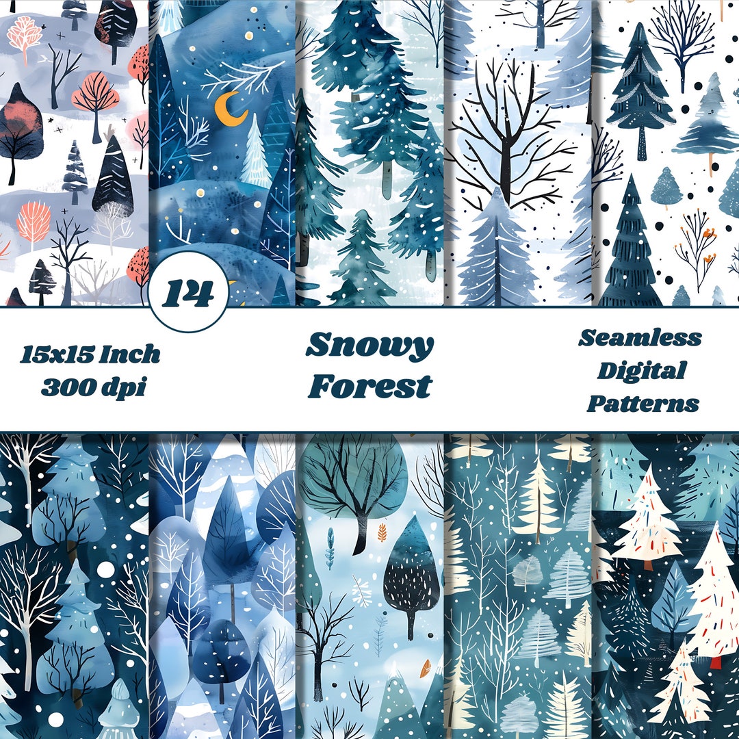 Snowy Forest Digital Seamless Patterns | Winter Wonderland Backgrounds ...